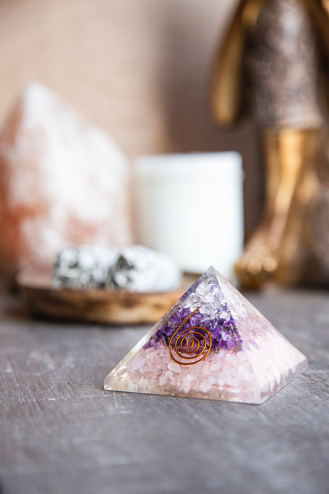 Orgone Pyramid With Rose Quartz, Amethyst and Clear Quartz Healing ...