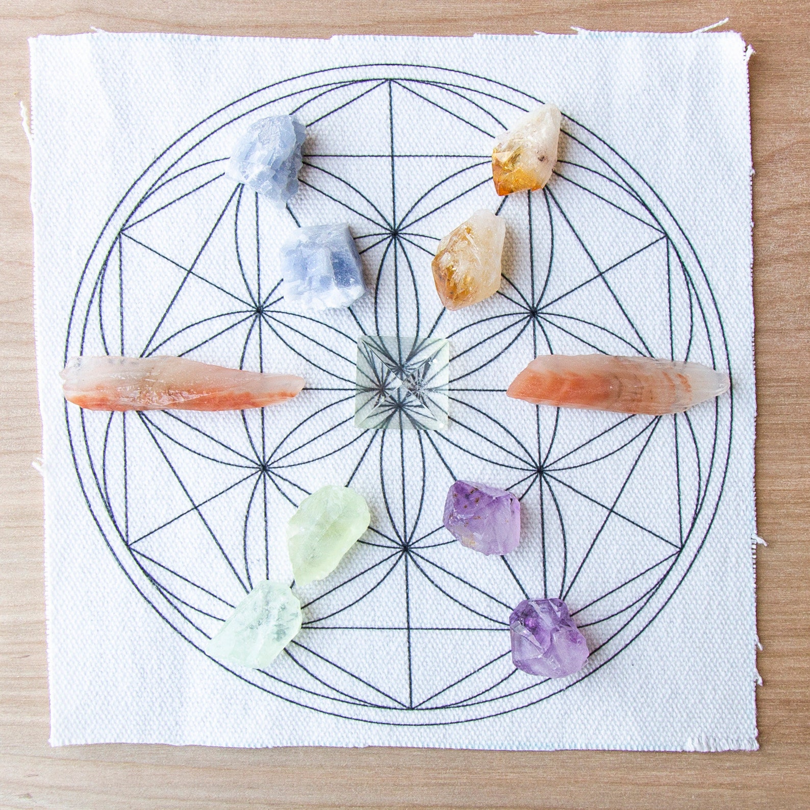 Meditation Healing Crystals Grid - Quartz, Amethyst, Green Calcite, Red ...