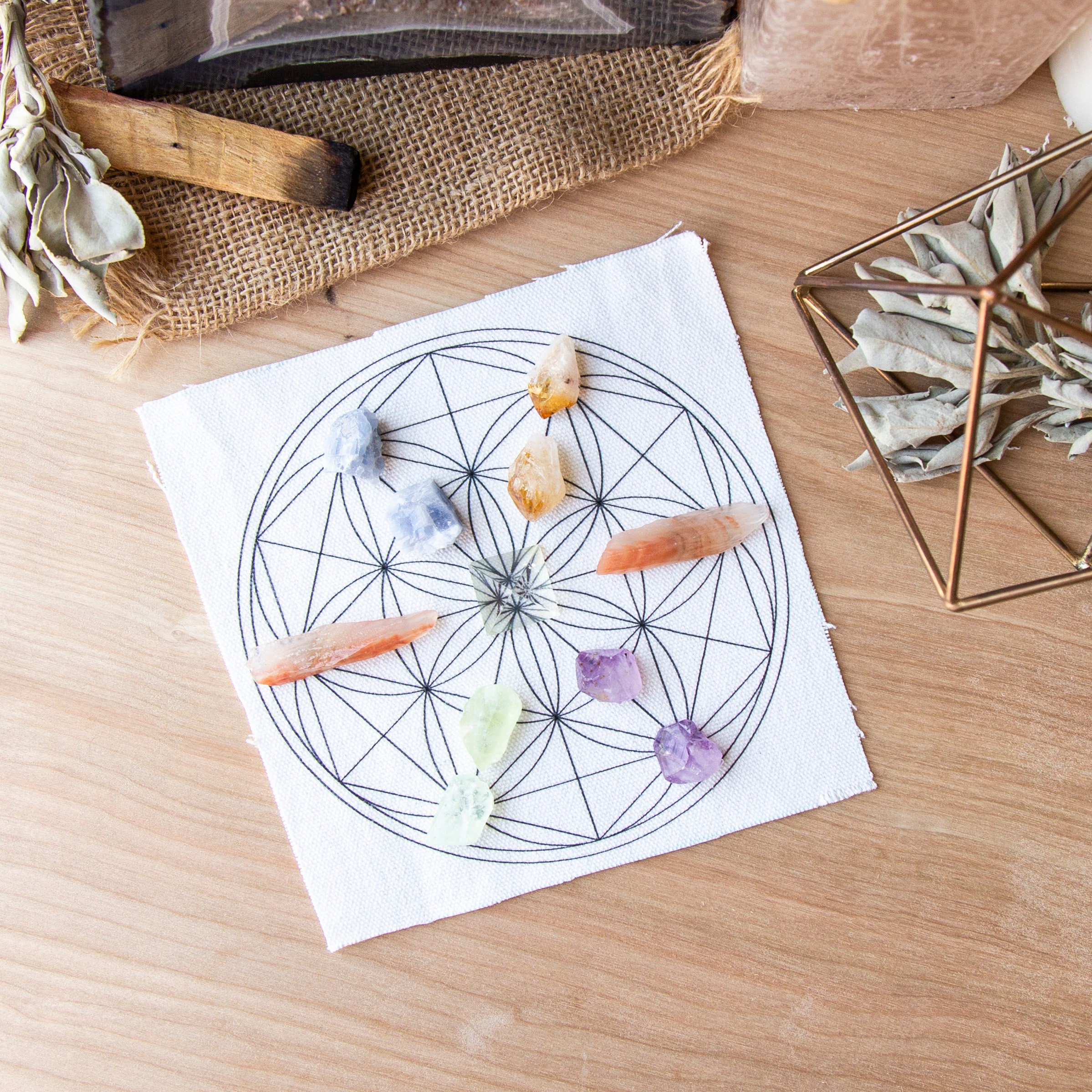 Meditation Healing Crystals Grid - Quartz, Amethyst, Green Calcite, Red ...