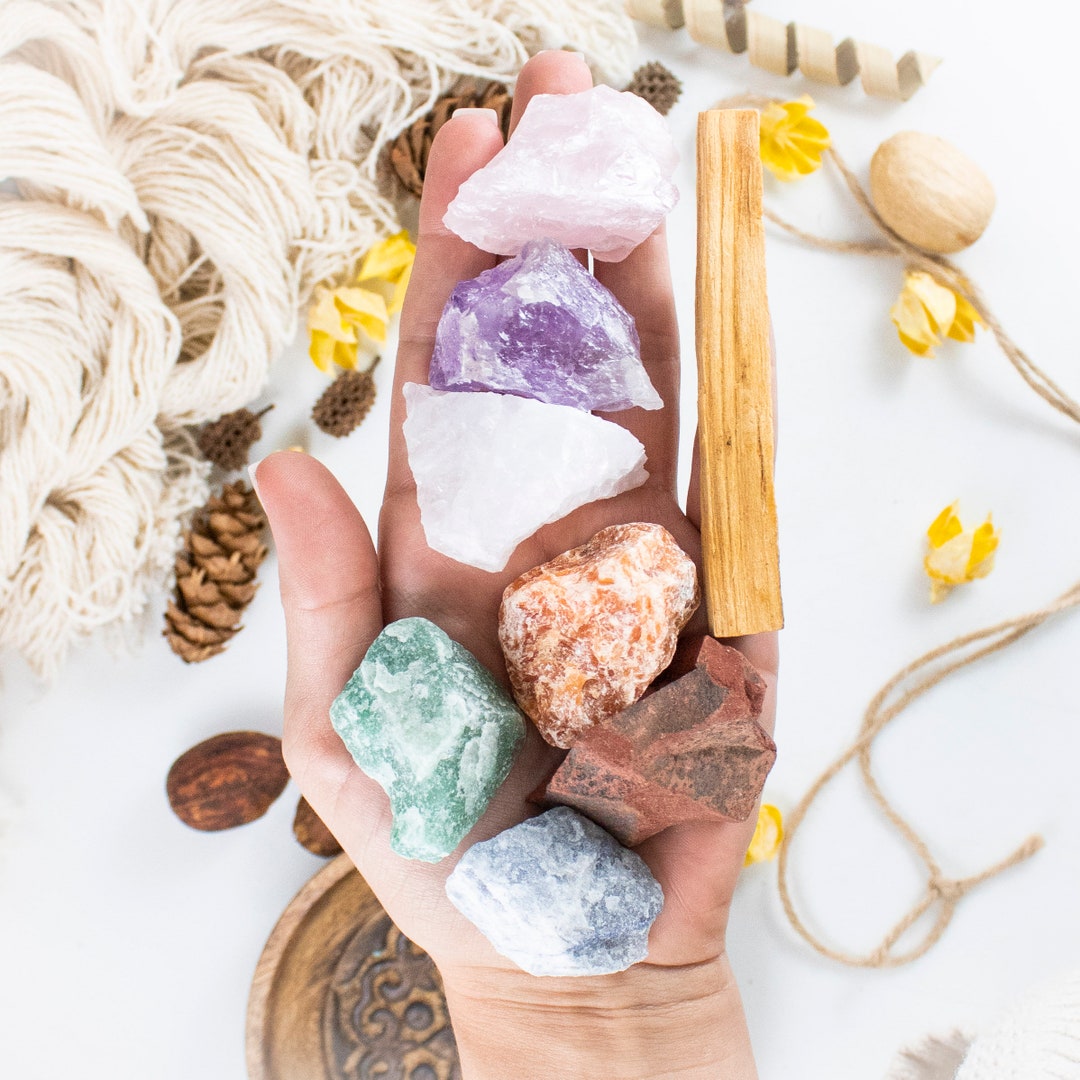 Natural Raw Healing Crystals With Palo Santo Sticks - Chakra Stones for ...