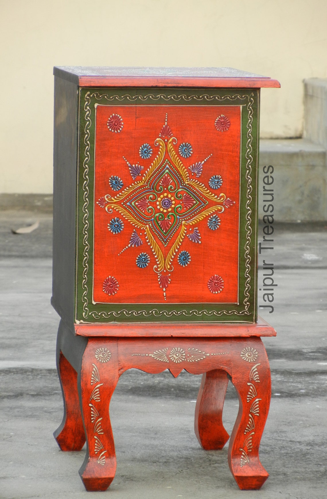 Wooden Indian Bedside Table With 3 Drawers Nightstand Side - Etsy