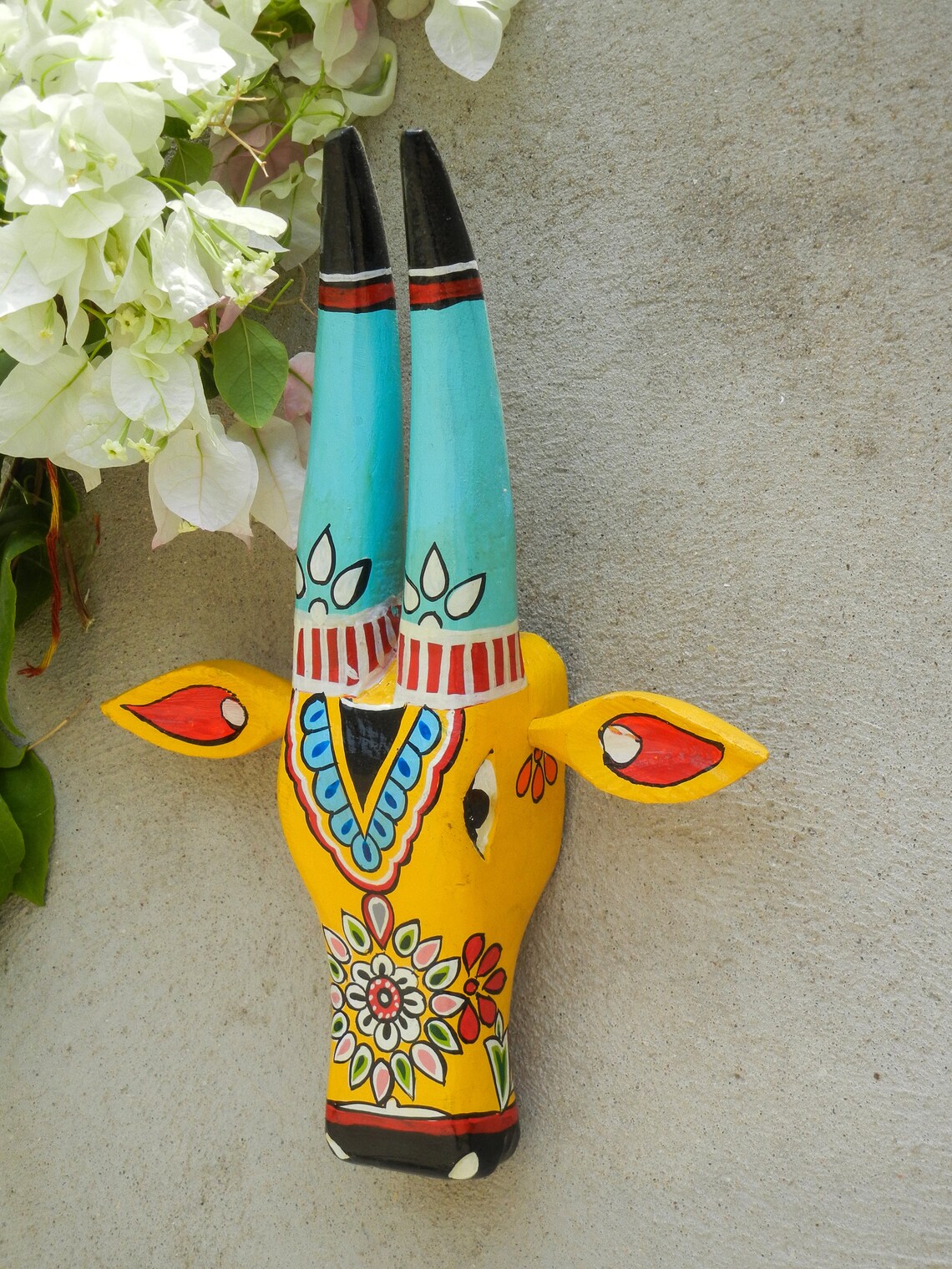 Wooden Cow Head Decorative Wall Decor, Wall Hanging, Ethnic Indian ...