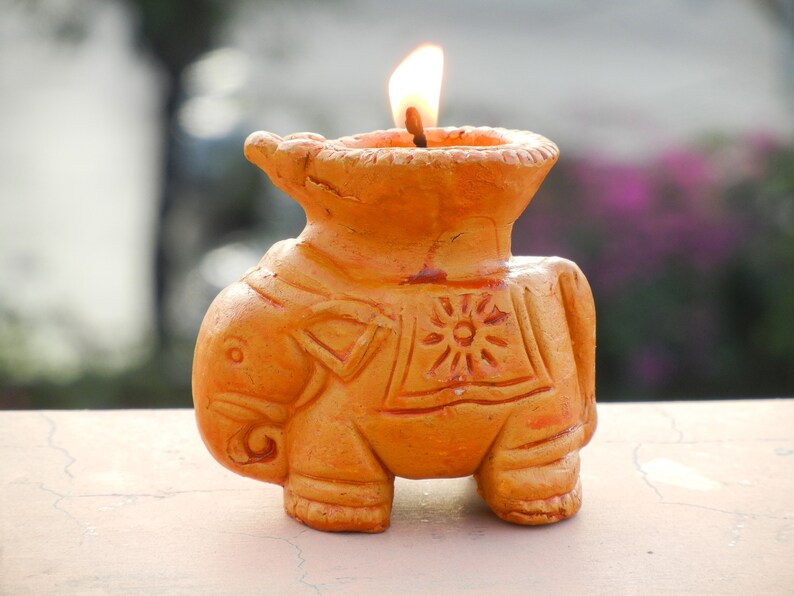 Clay Diya Pot Elephant Diya Clay Oil Lamp Indian Diya Wick - Etsy