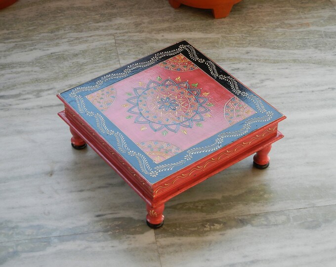 Wooden Handmade Hand Painted Colorful Rangoli Design Indian Chowki ...