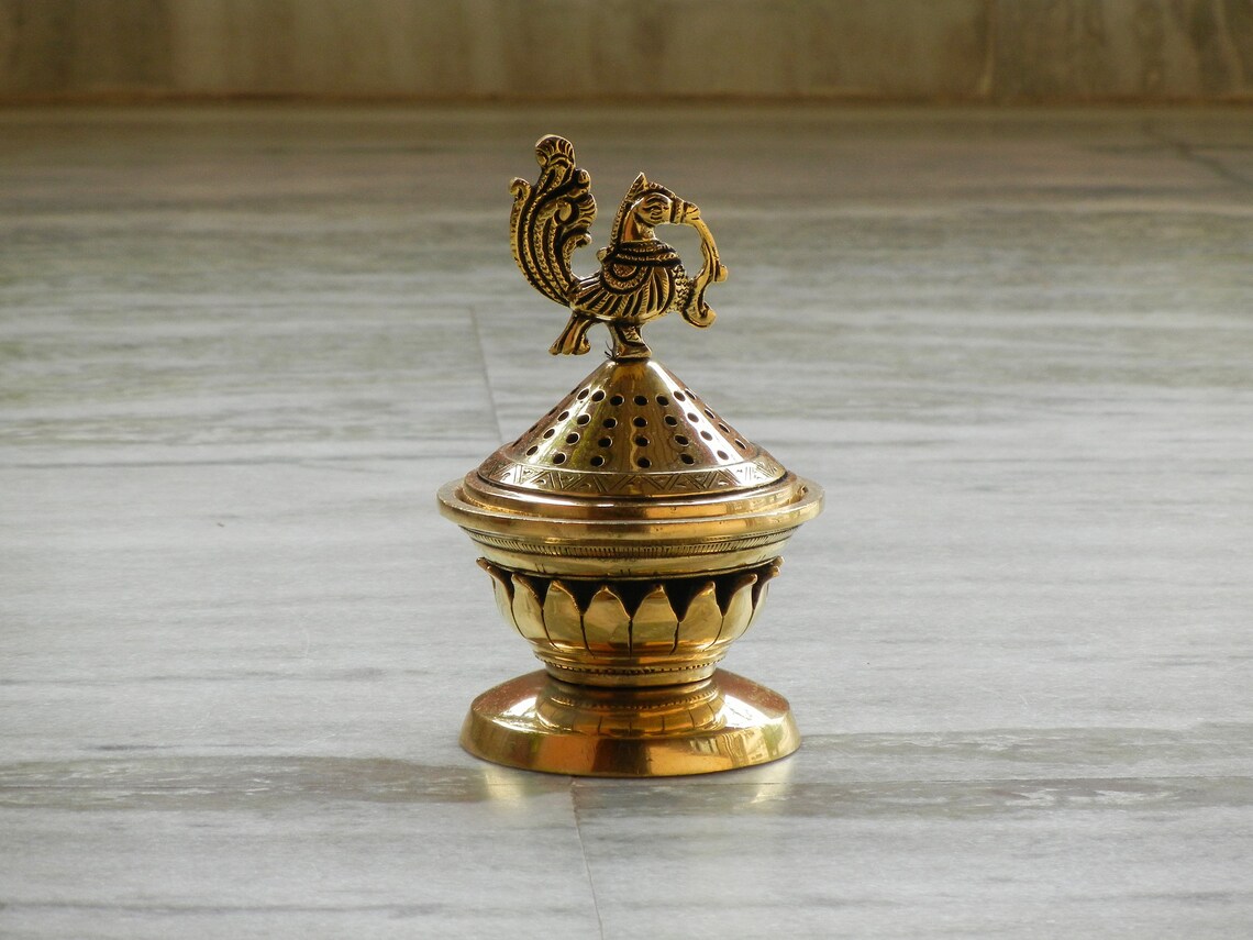 Brass Loban Lamp Incense Burner & Dhoop Box Indian Style Prayer Lamp ...