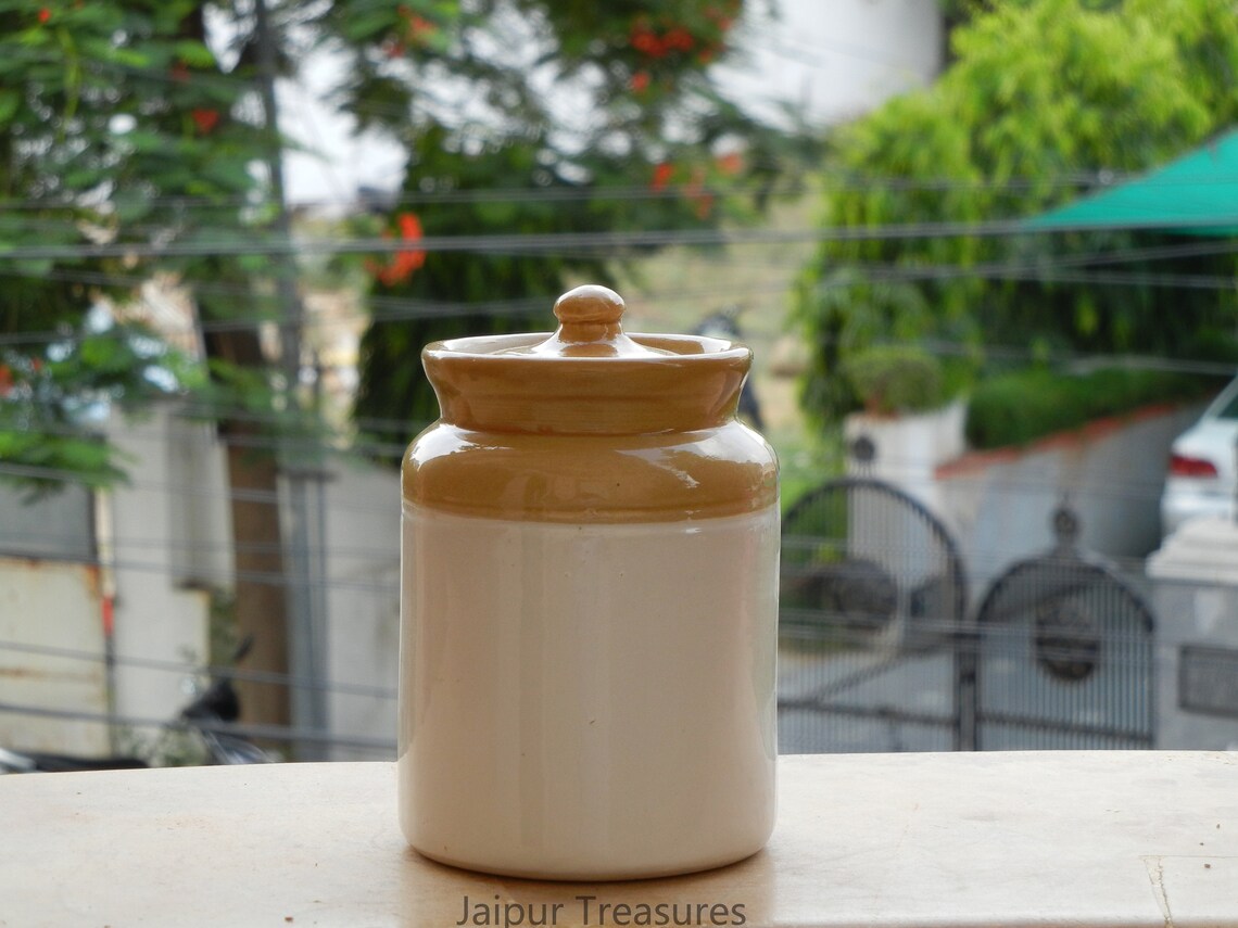 Ceramic Handmade Indian Pickle Jar, Achaar Barni, Container, Canister ...