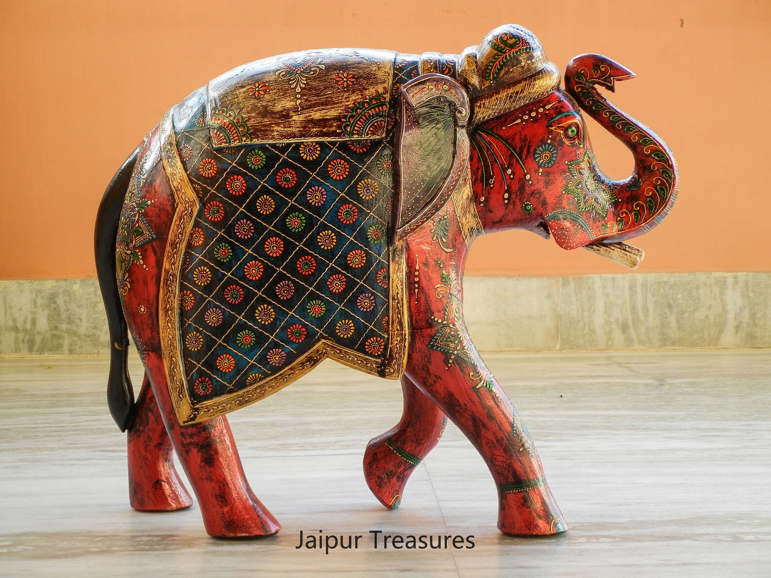 Wooden Colourful Elephant Statue Figure Showpiece Home - Etsy