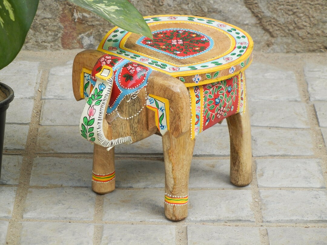 Wooden Elephant Stool, Side Table, End Table, Footstool, Ottoman ...