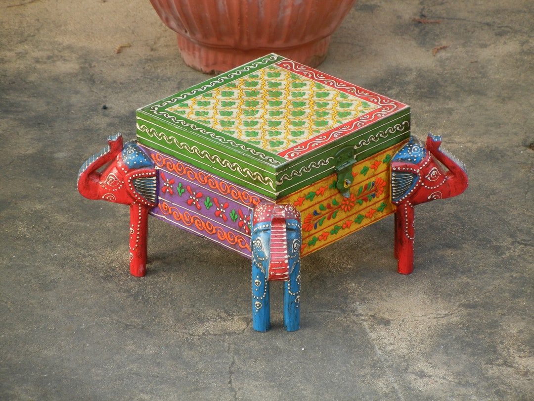 Wooden Four Elephant Box Storage Box Painted Jewelry - Etsy