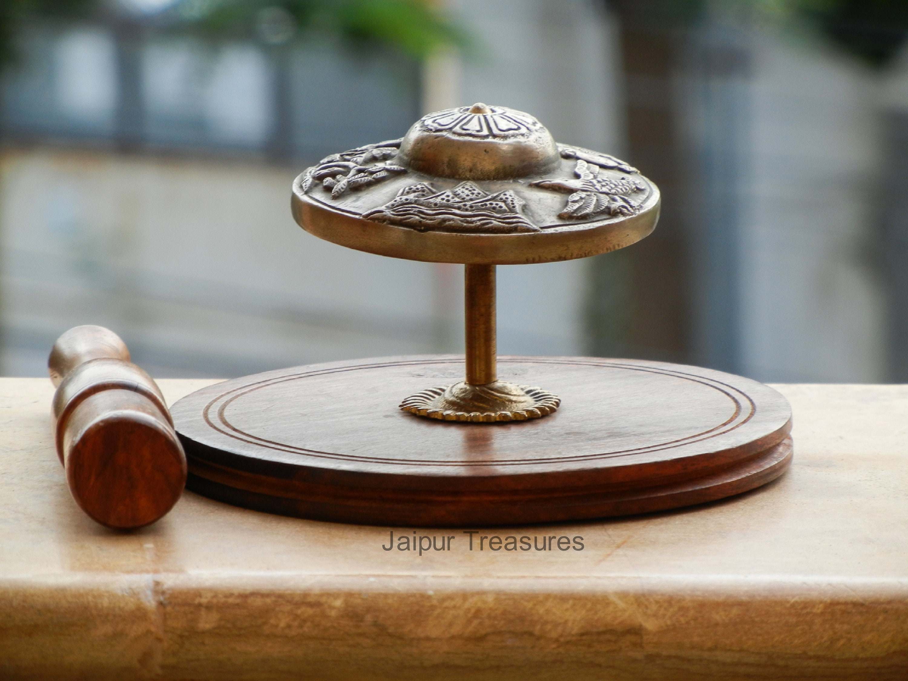 Wooden & Brass Office Bell Service Desk Bell Indian Style | Etsy