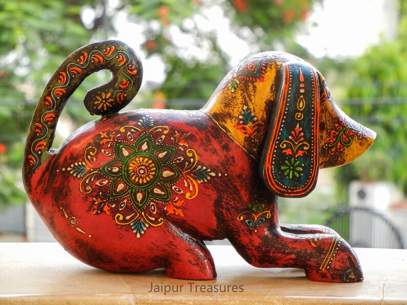 Wooden Colorful Sitting Dog Statue Puppy Statue Figure - Etsy