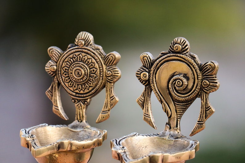 Brass Diya, Indian Deepak, Brass Oil Lamp, Indian Decor, Shankh Chakra ...