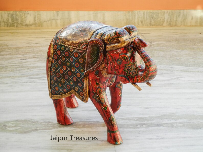 Wooden Colourful Elephant Statue, Figure, Showpiece, Home Decor ...