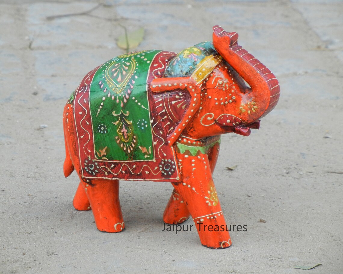 Wooden Colorful Elephant Statue Figure Showpiece Home - Etsy