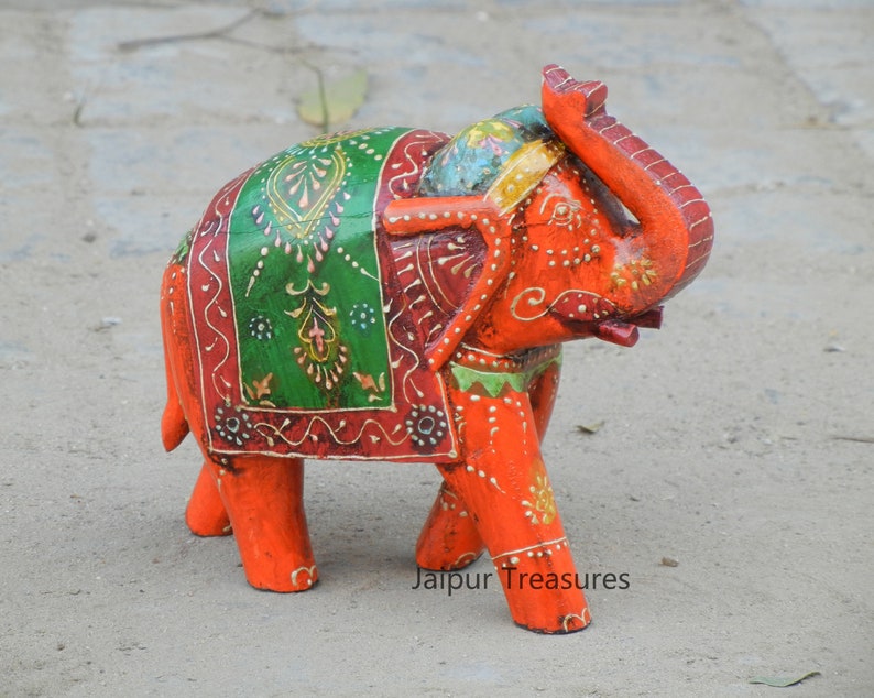Wooden Colorful Elephant Statue Figure Showpiece Home - Etsy