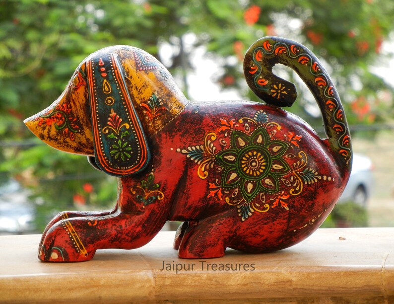 Wooden Colorful Sitting Dog Statue Puppy Statue Figure - Etsy