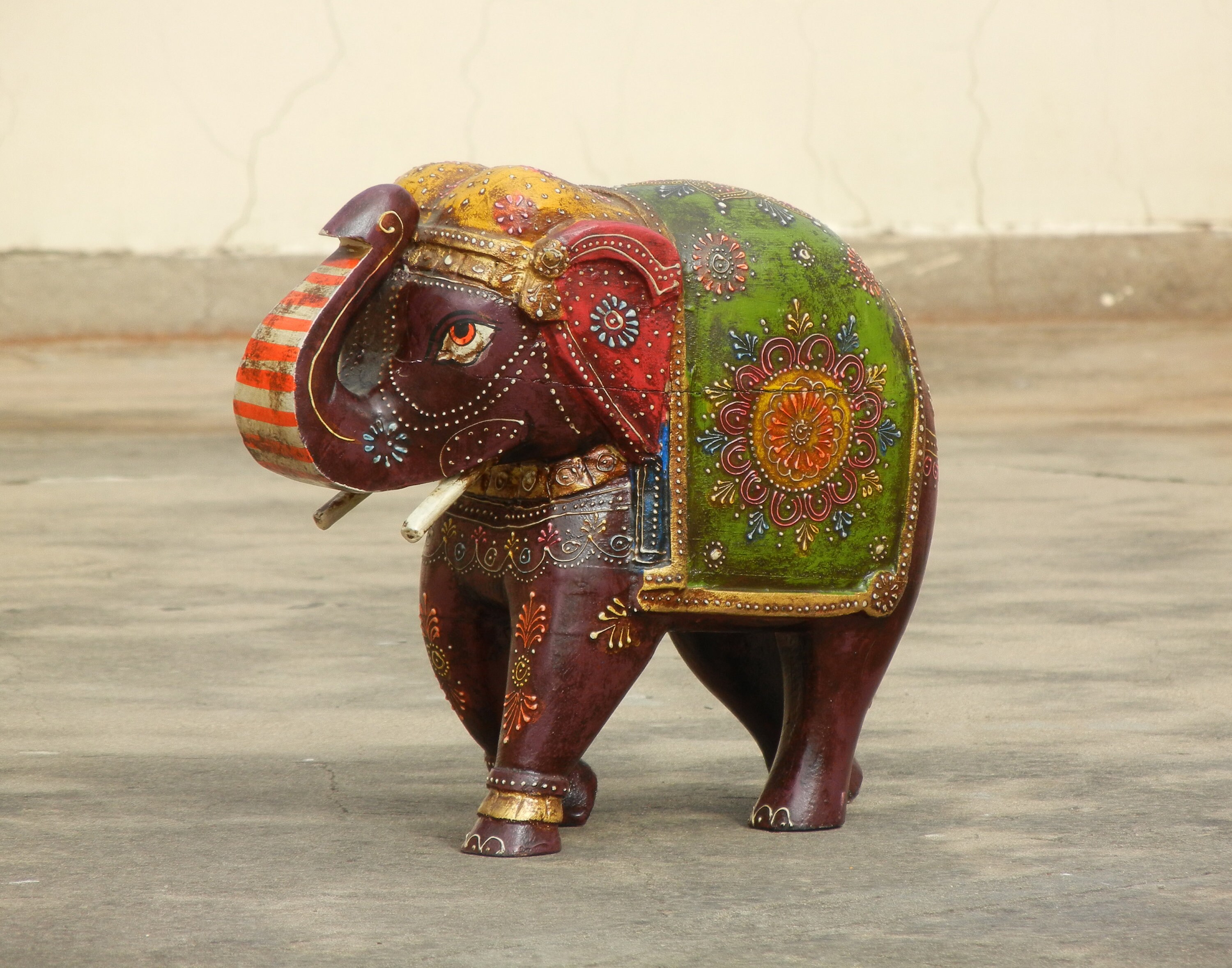 Wooden Colorful Elephant Statue Figure Showpiece Home | Etsy