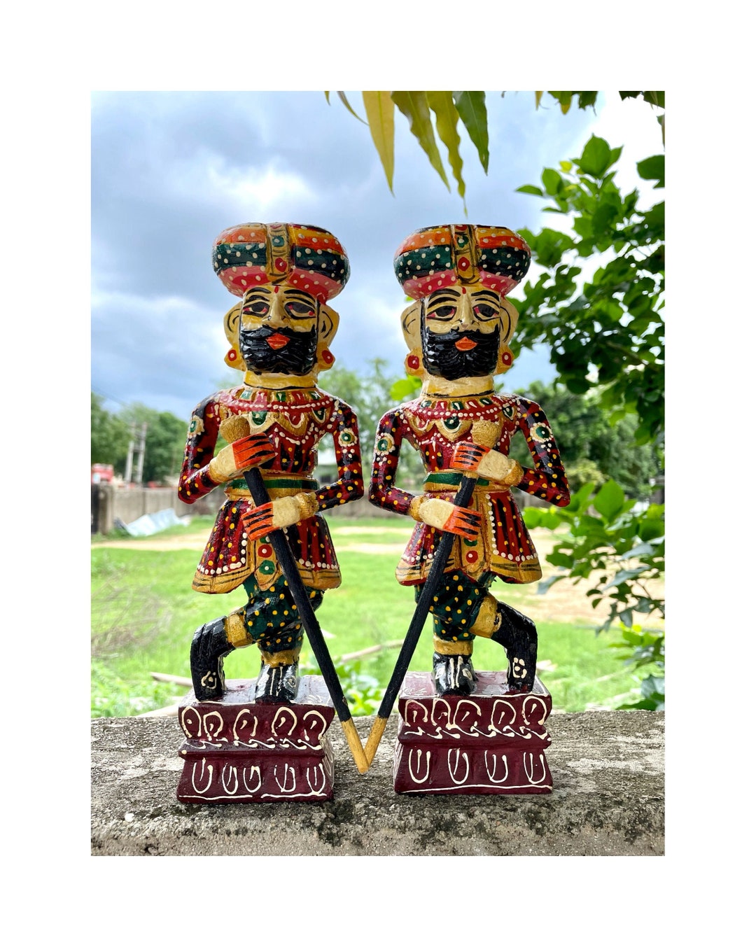 Wooden Carved Watchmen Set of 2, Handmade Hand Painted, Painted ...