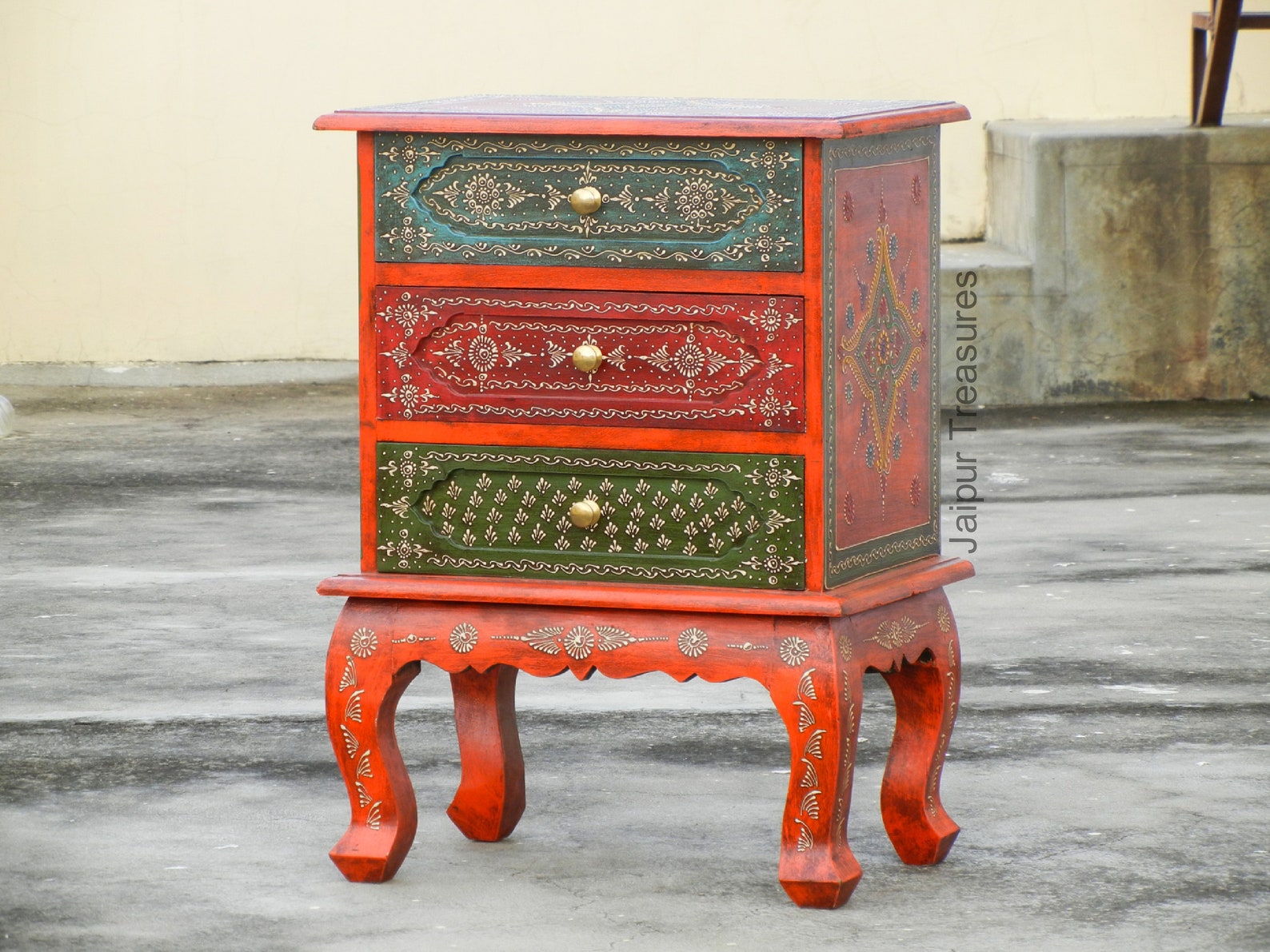 Wooden Indian Bedside Table With 3 Drawers Nightstand Side - Etsy