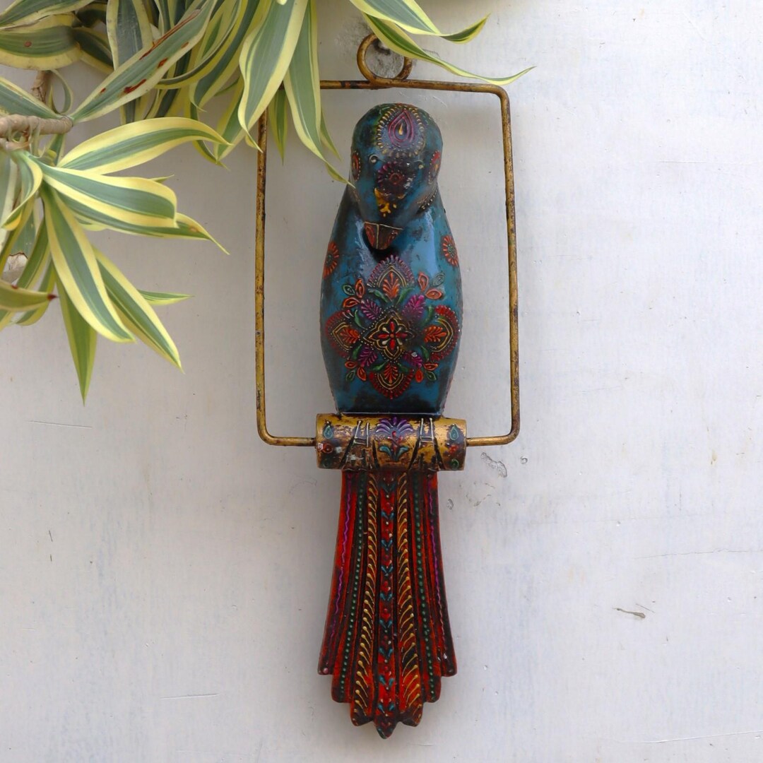 Blue Wooden Parrot Wall Hanging, Handmade Indian Style Hand Painted ...