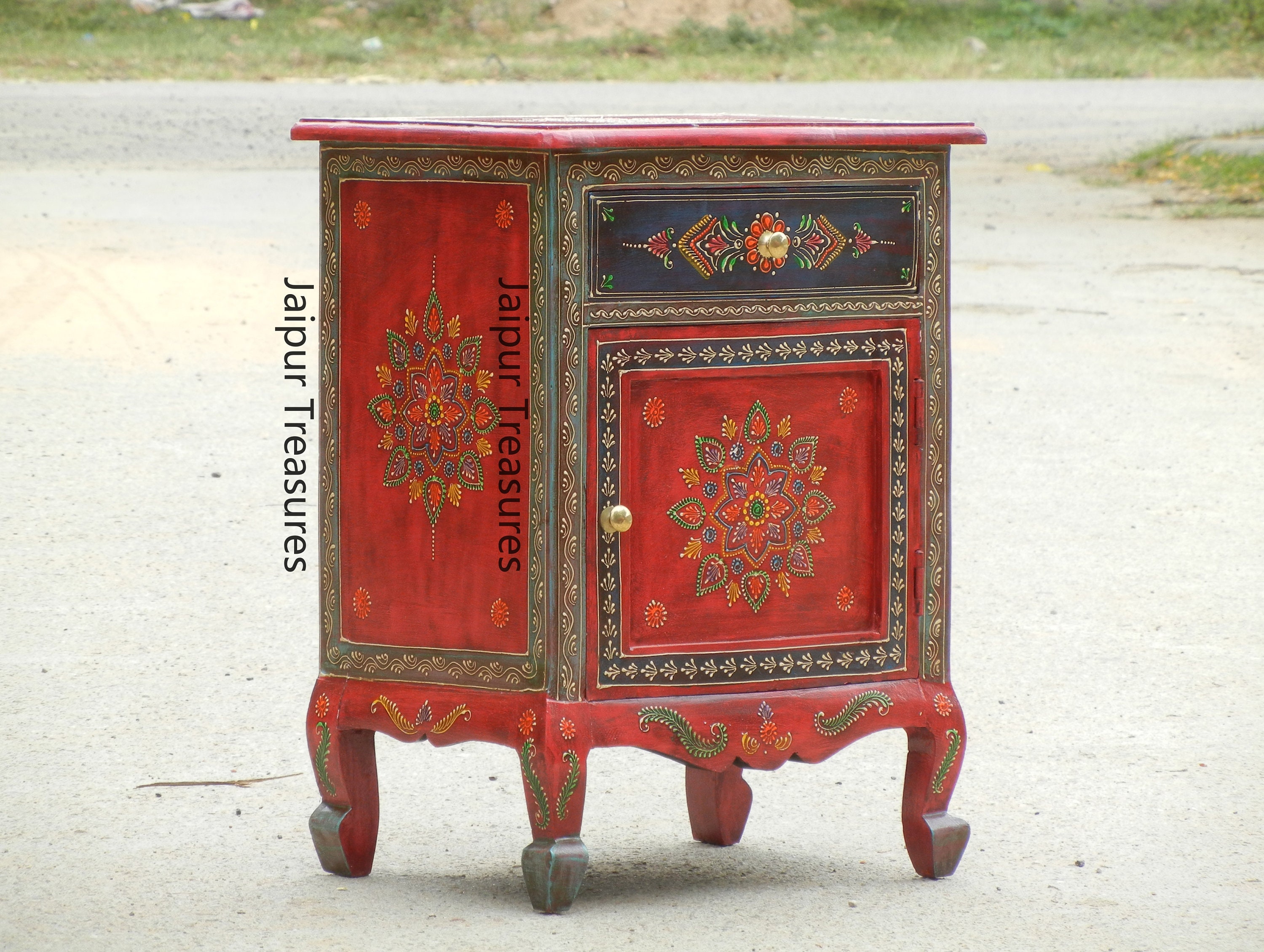 Painted Bedside Table Wooden Cabinet Nightstand Indian | Etsy