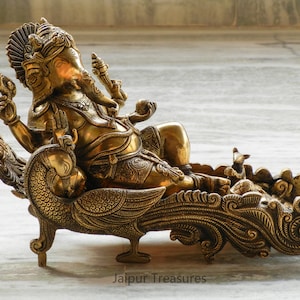 Brass Lord Ganesha on Singhasan Idol, Statue, Home Décor, Figure ...