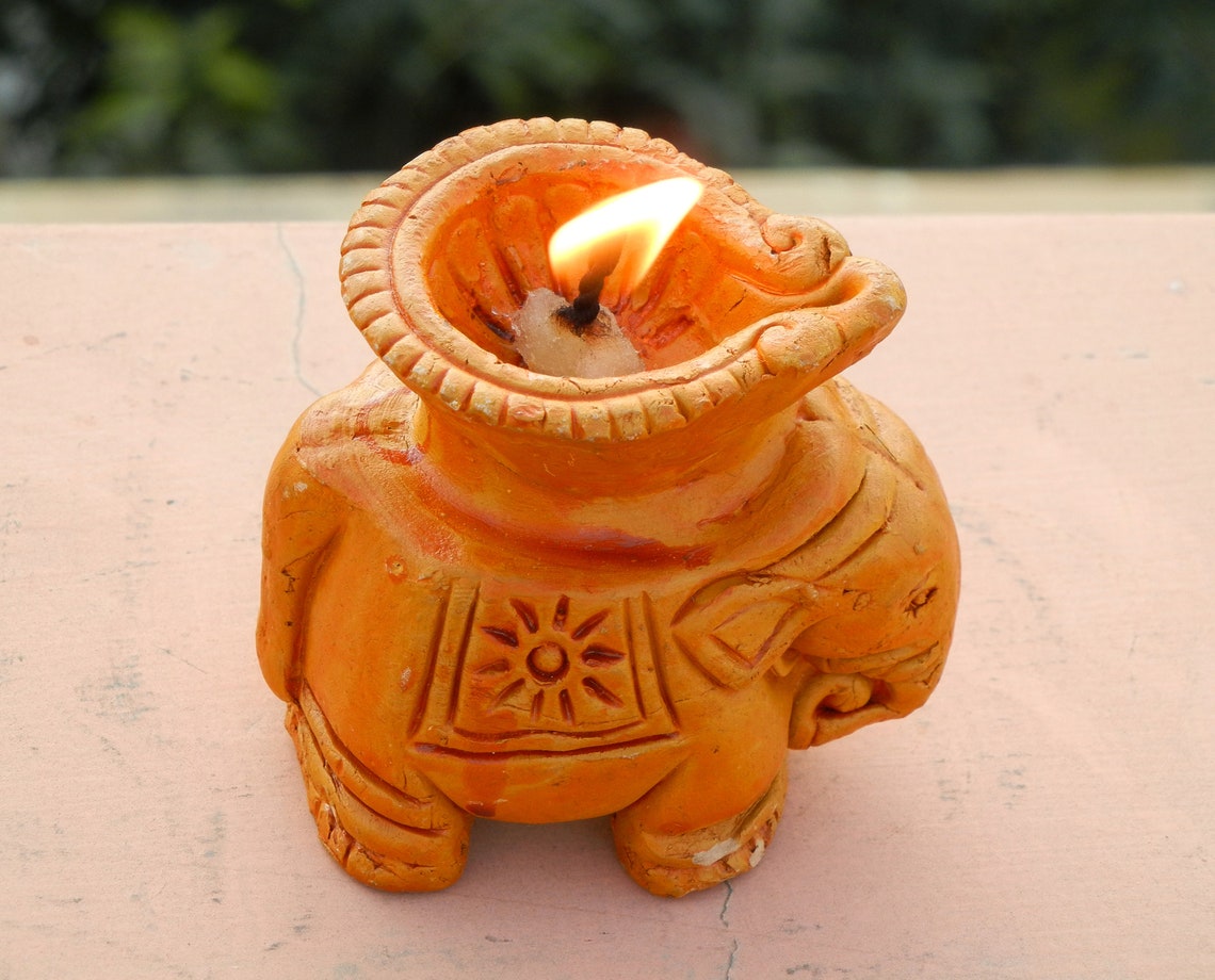 Clay Diya Pot Elephant Diya Clay Oil Lamp Indian Diya Wick - Etsy