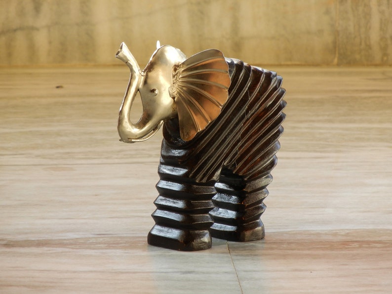 Wooden & Metal Elephant Statue Figure Showpiece Handmade - Etsy