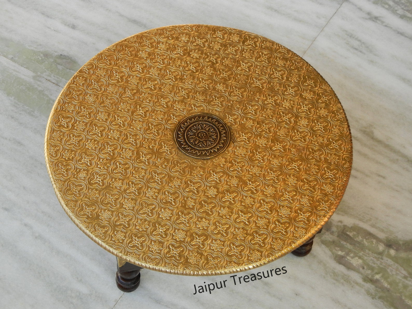 Wooden and Brass Round Chowki Bajot Footstool Table Bed - Etsy