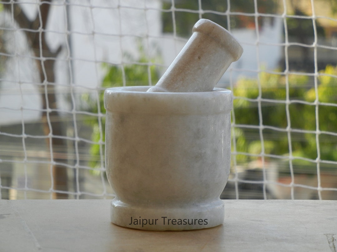 Marmor Mörser und Stößel, Okhal, Moosal, Moosali, traditioneller ...