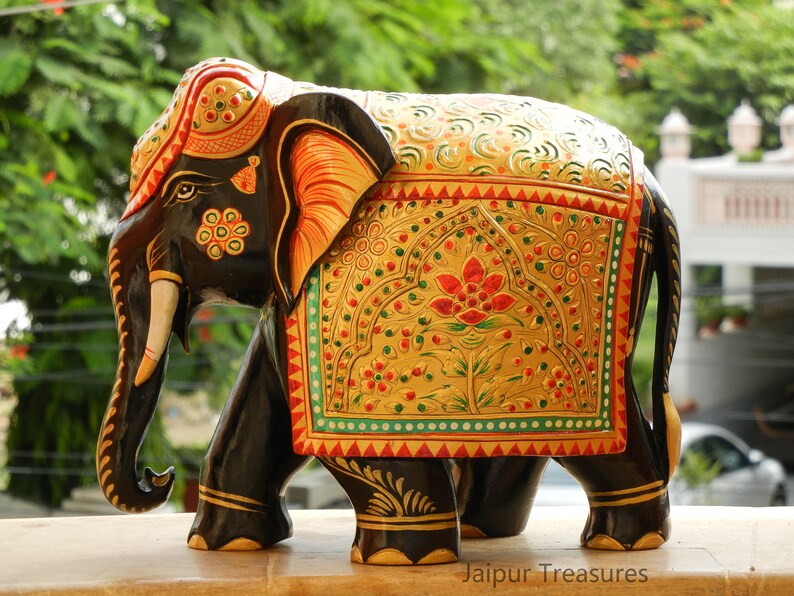 Wooden Elephant Statue Figure Fine Hand Painted Showpiece - Etsy