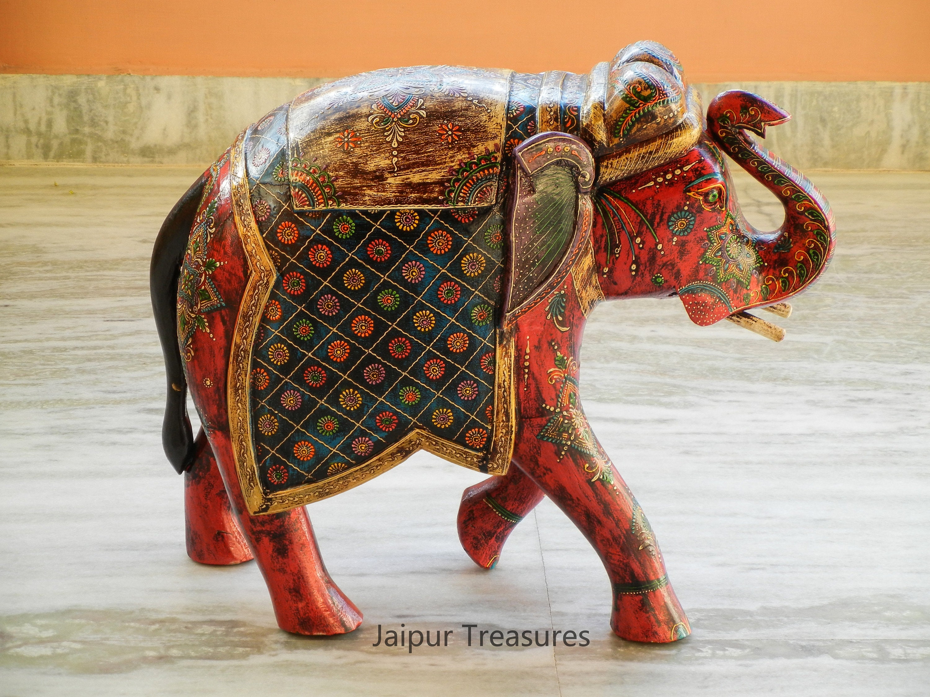 Wooden Colourful Elephant Statue Figure Showpiece Home - Etsy