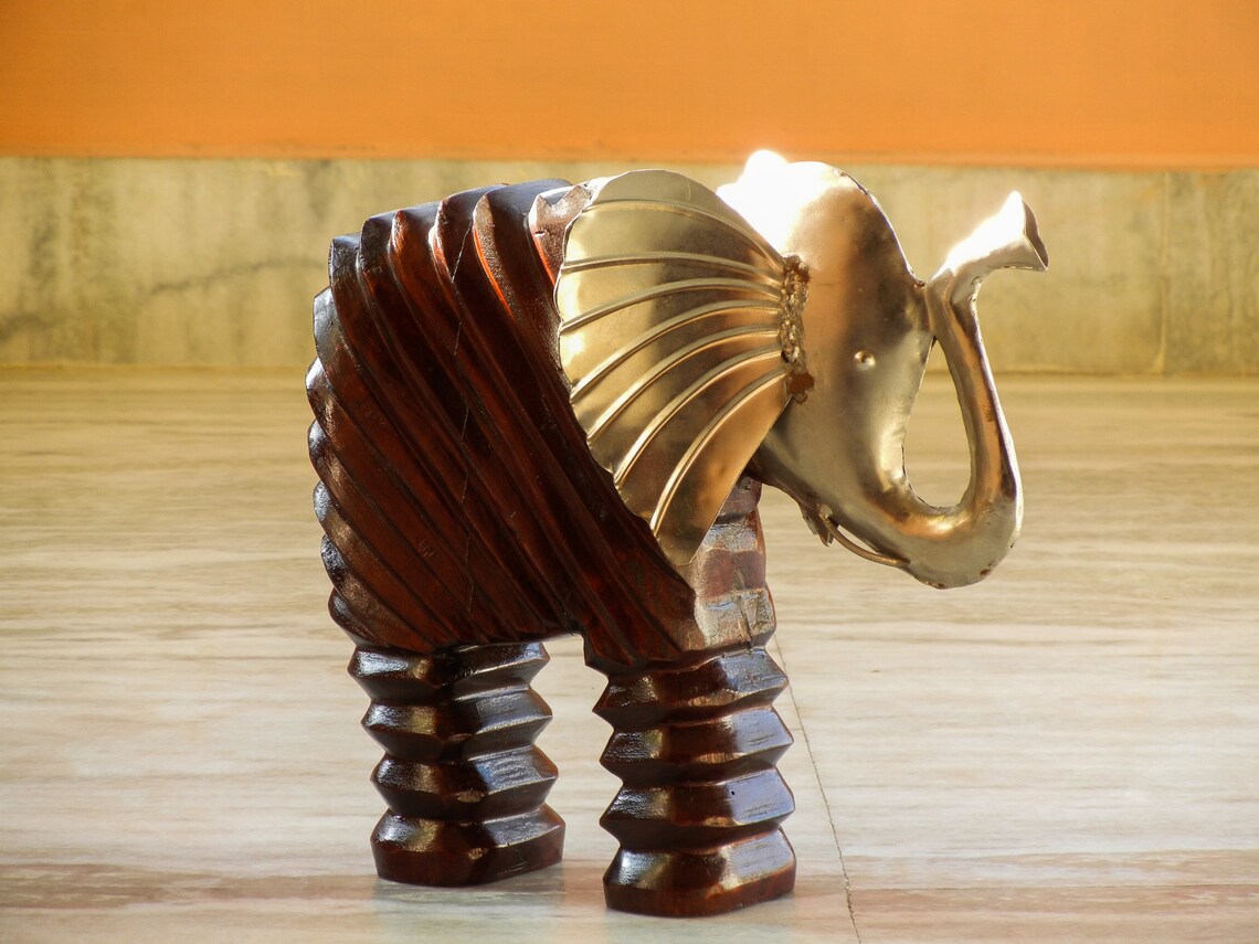 Wooden & Metal Elephant Statue Figure Showpiece Handmade | Etsy