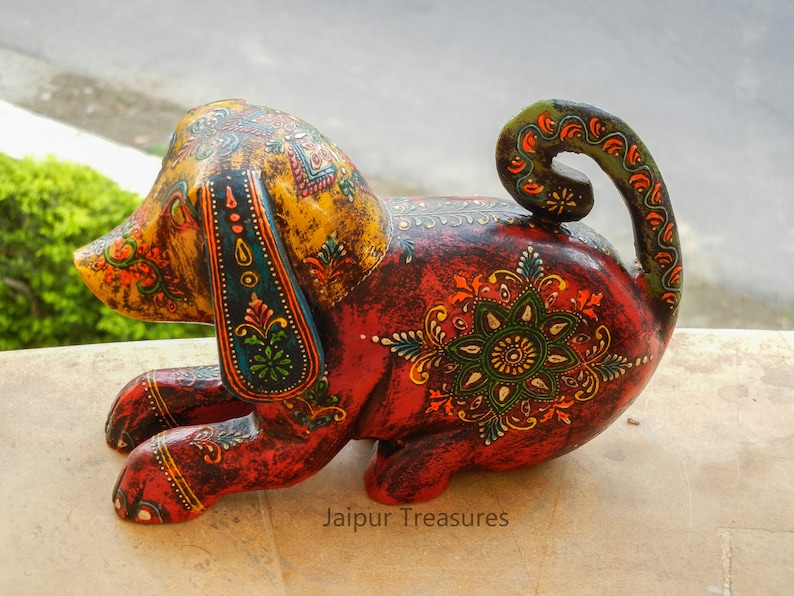 Wooden Colorful Sitting Dog Statue Puppy Statue Figure - Etsy