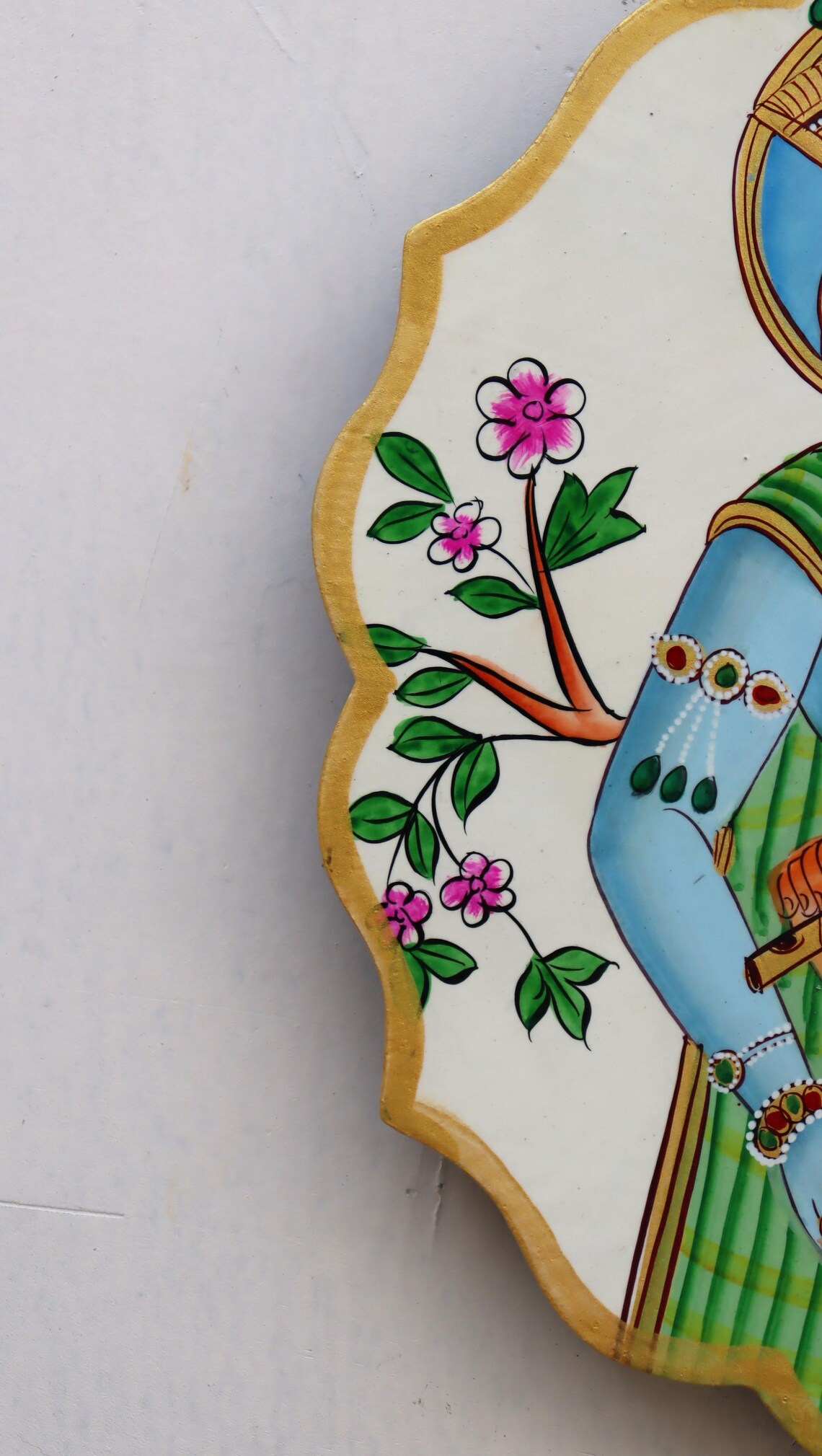 Wooden Krishna Wall Plates Set of 2, Handmade Indian Pichwai Style ...