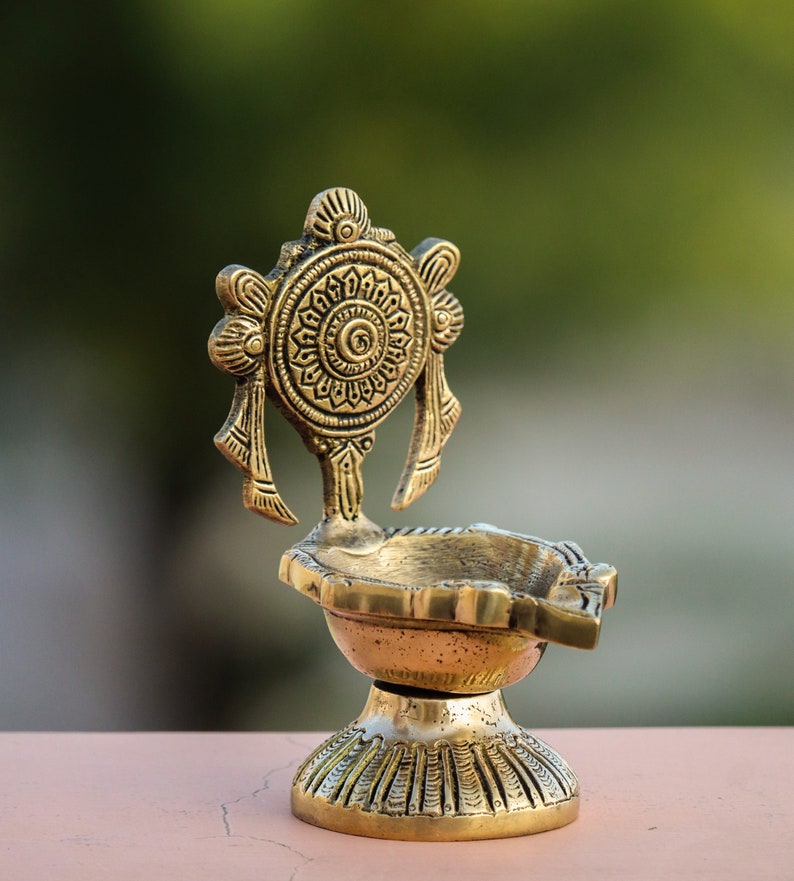 Brass Diya, Indian Deepak, Brass Oil Lamp, Indian Decor, Shankh Chakra ...
