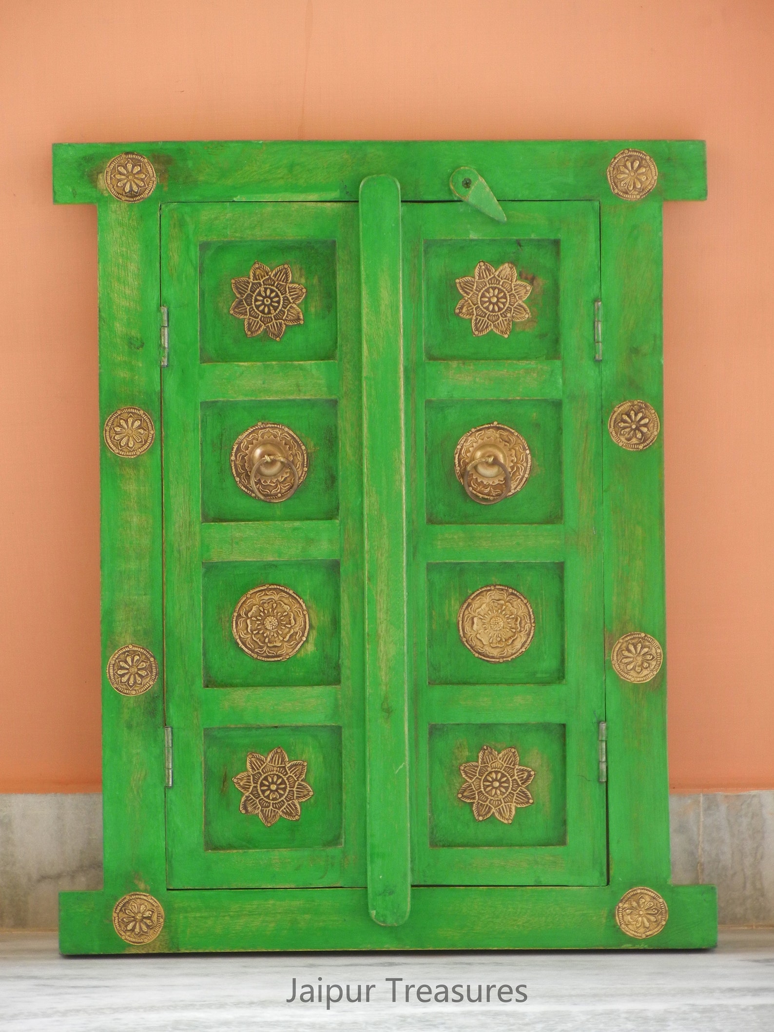 Wooden and Brass Wall Window, Jharokha, Distress Rustic Finish ...