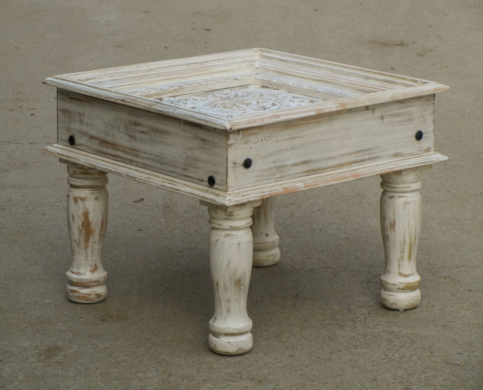 Wooden Distressed Coffee Table Square Side, End Table Handmade Indian ...