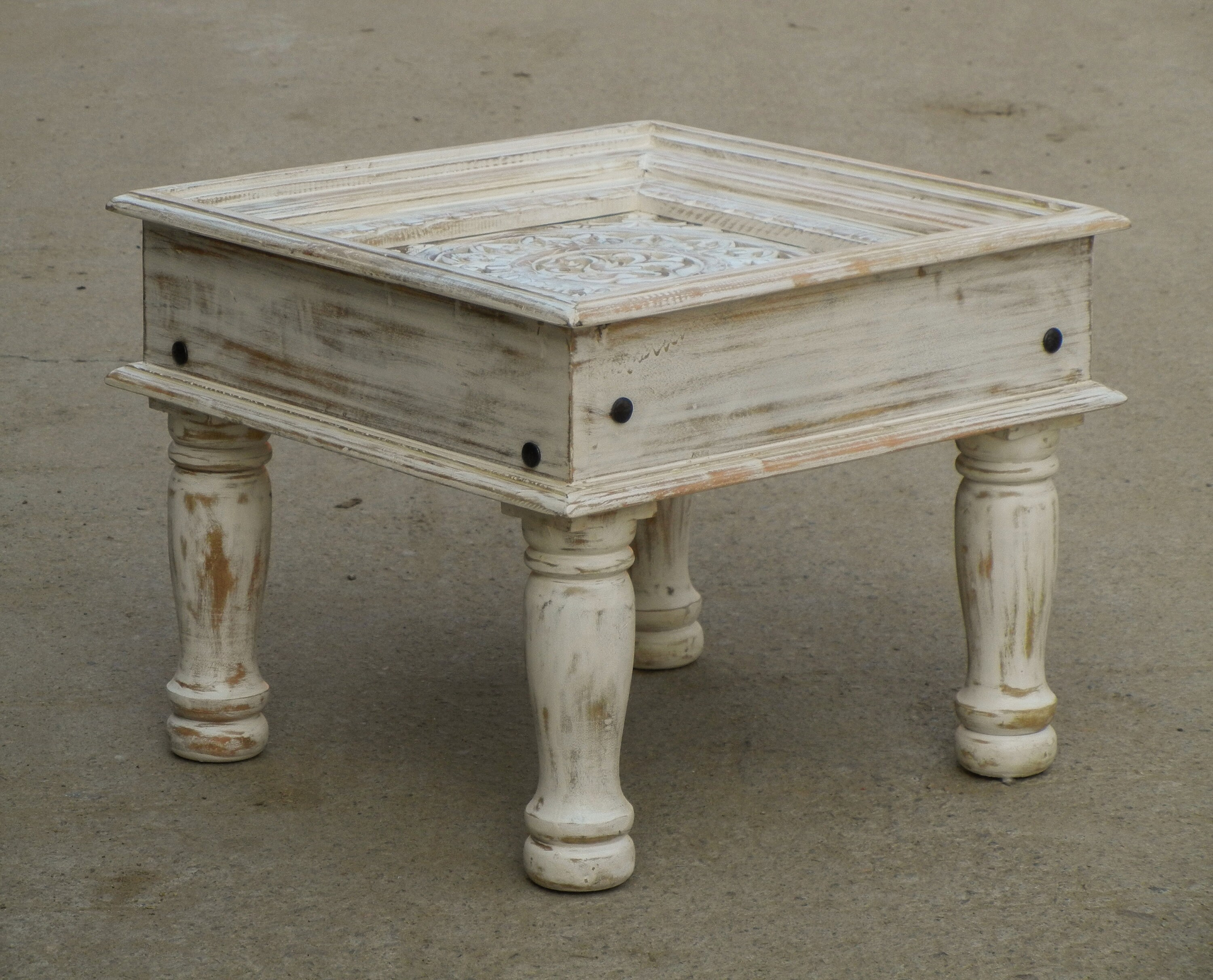 Wooden Distressed Coffee Table Square Side, End Table Handmade Indian ...