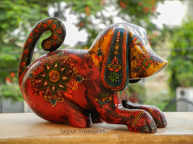 Wooden Colorful Sitting Dog Statue Puppy Statue Figure - Etsy