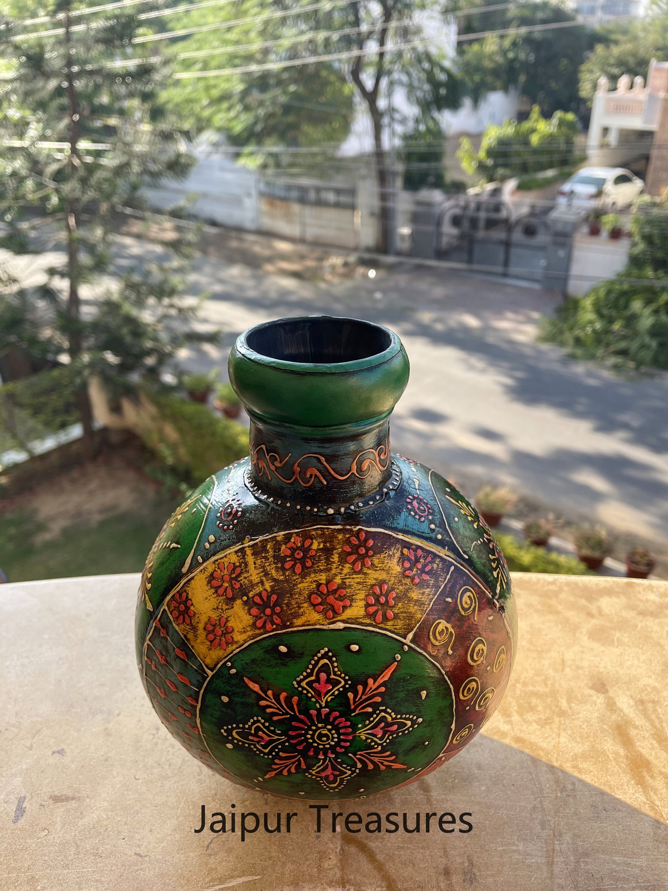 Metal Round Flower Pot Handi Vessel Flower Vase Indian | Etsy