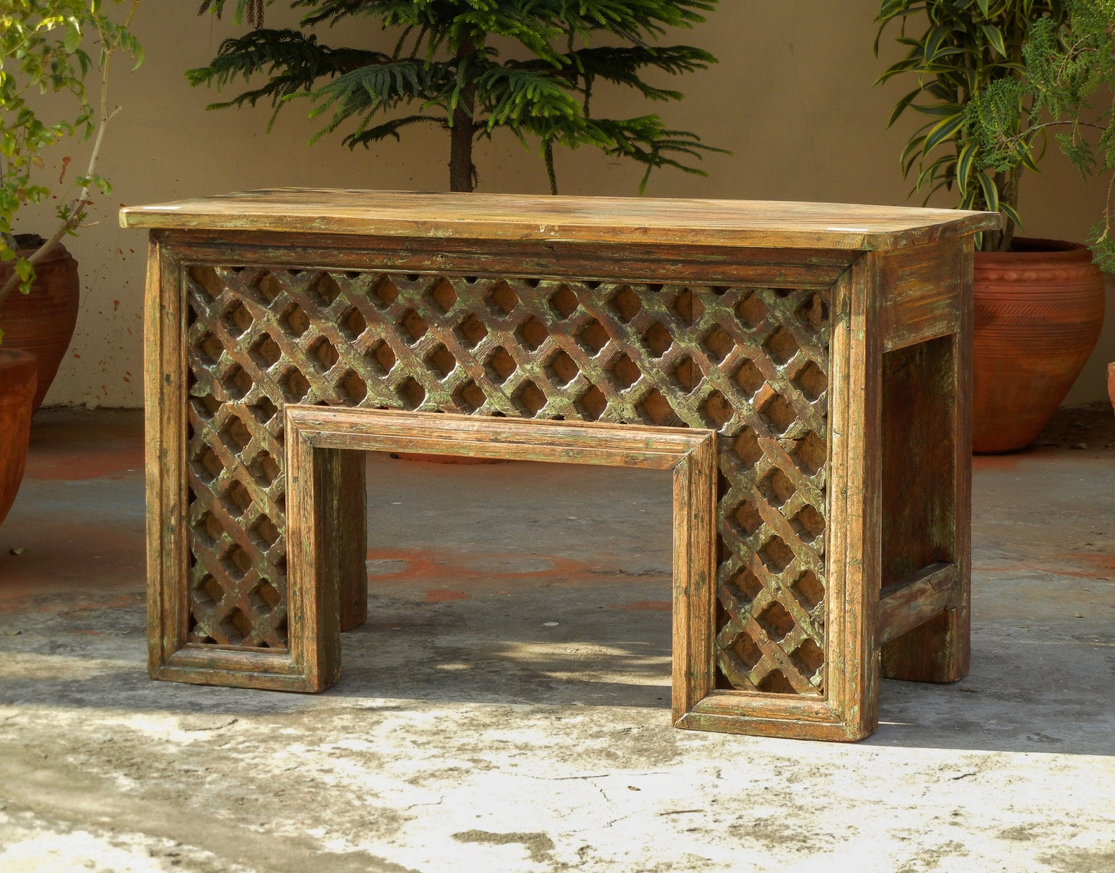 Wooden Distressed Coffee Table Rustic Hand Carved Vintage Indian Style ...