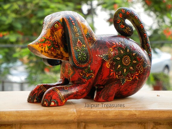 Wooden Colorful Sitting Dog Statue Puppy Statue Figure - Etsy