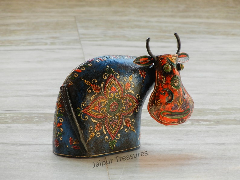 Wooden & Metal Sitting Cow Statue Figure Showpiece Ethnic - Etsy