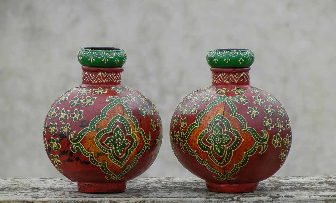 Metal Colorful Flower Pot, Handi, Vessel, Flower Vase, Hand Painted ...