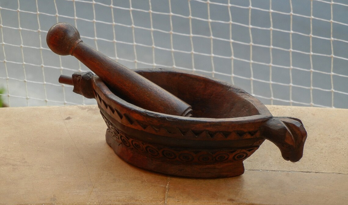 Vintage Old Wooden Mortar and Pestel, Okhal, Moosal, Moosali ...
