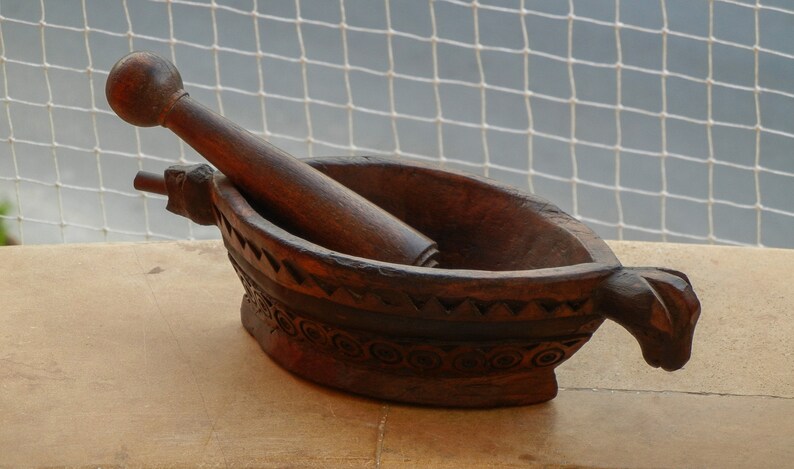 Vintage Old Wooden Mortar and Pestel, Okhal, Moosal, Moosali ...