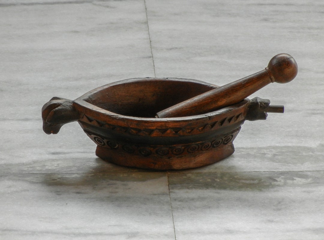 Vintage Old Wooden Mortar and Pestel, Okhal, Moosal, Moosali ...