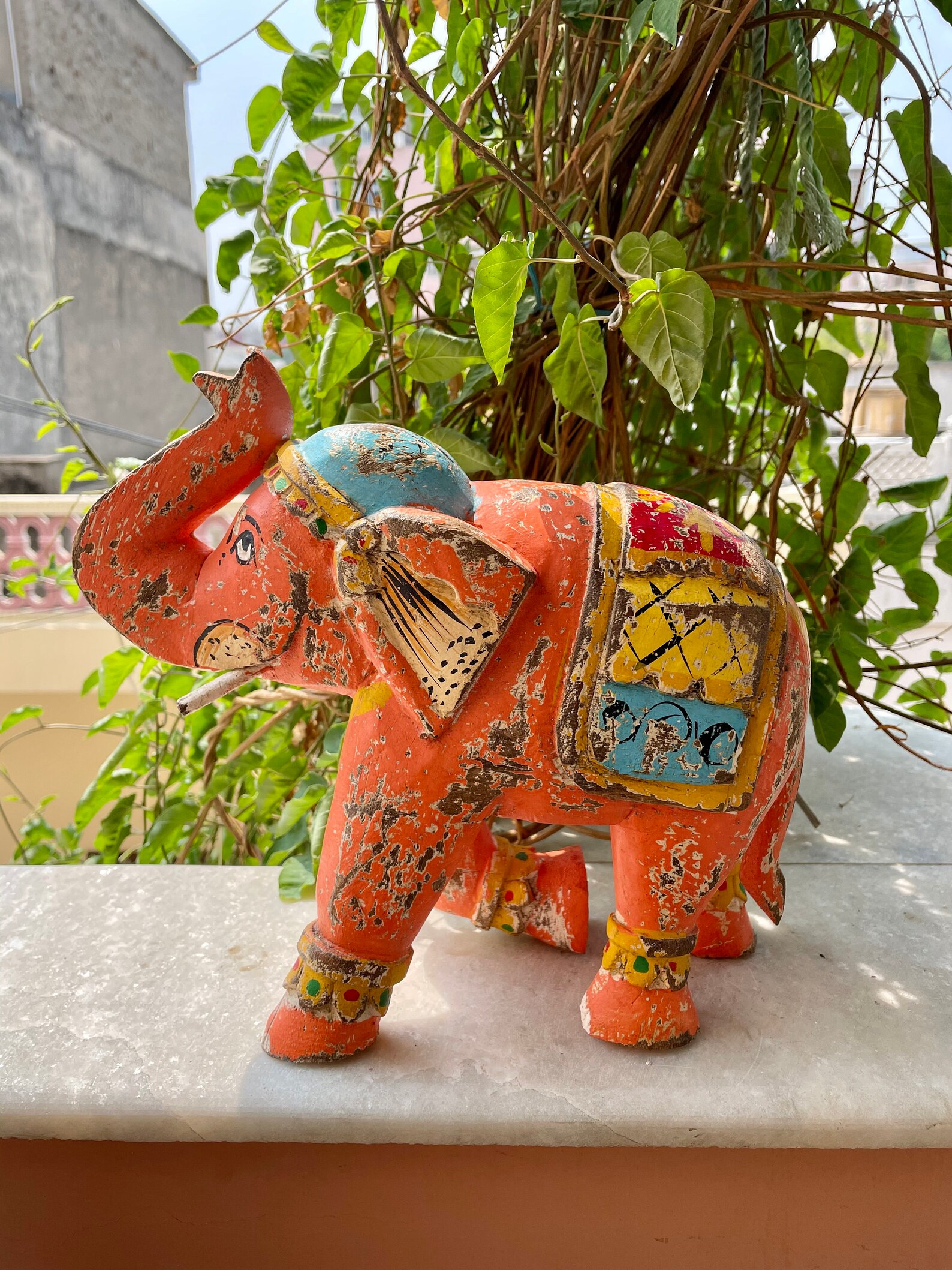Wooden Elephant Statue, Figure, Showpiece, Distress Rustic Finish ...