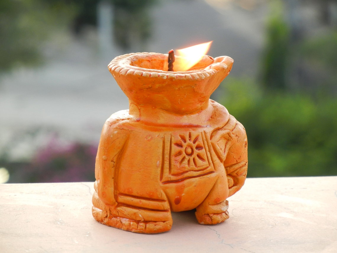 Clay Diya Pot Elephant Diya Clay Oil Lamp Indian Diya Wick - Etsy